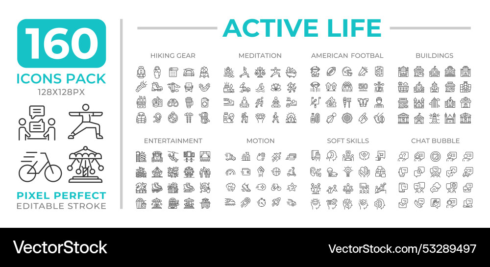 Active life line icons set collection Royalty Free Vector