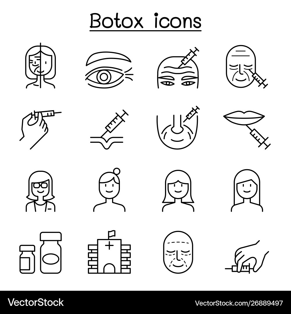Botox anti aging icon set in thin line style Vector Image