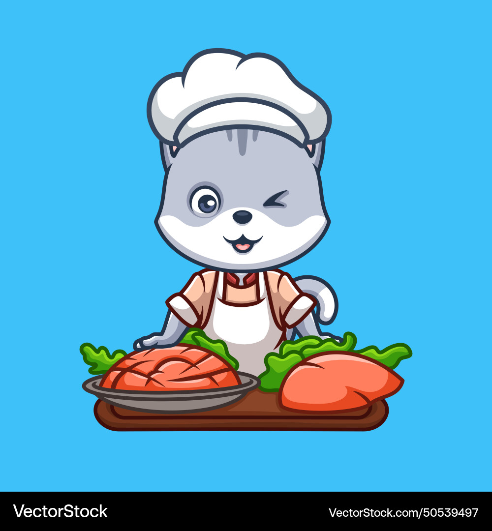 Chef grey cat cute cartoon Royalty Free Vector Image