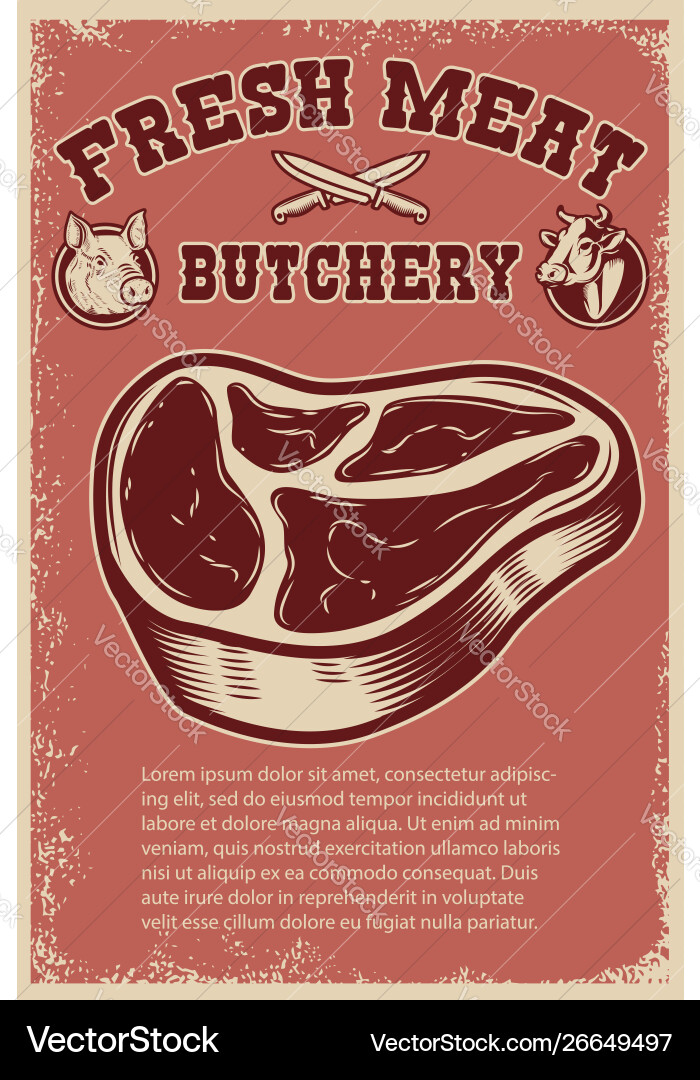 Fresh meat poster template with cut Royalty Free Vector