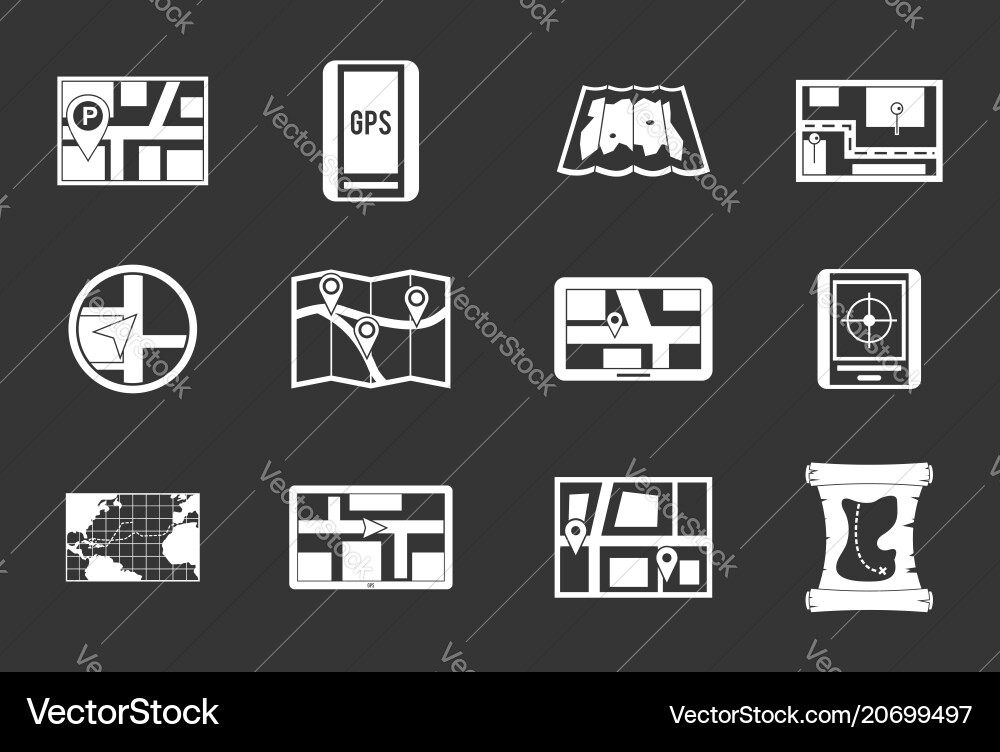 Gps map icon set grey Royalty Free Vector Image