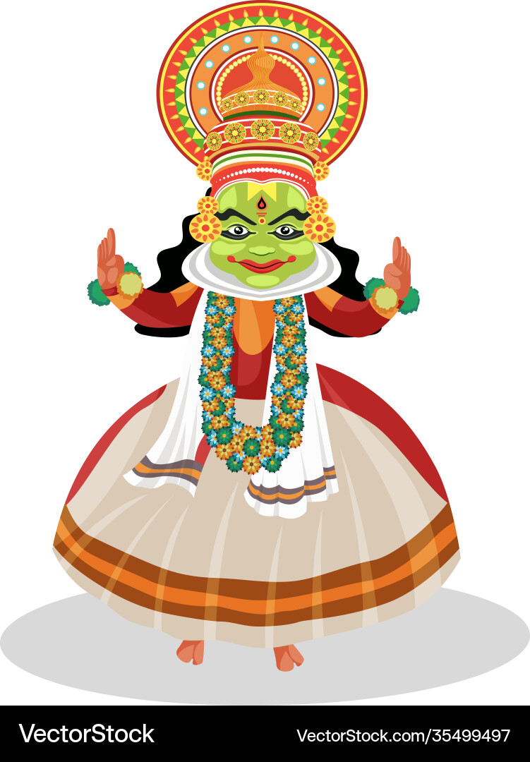 Kathakali dancer cartoon Royalty Free Vector Image