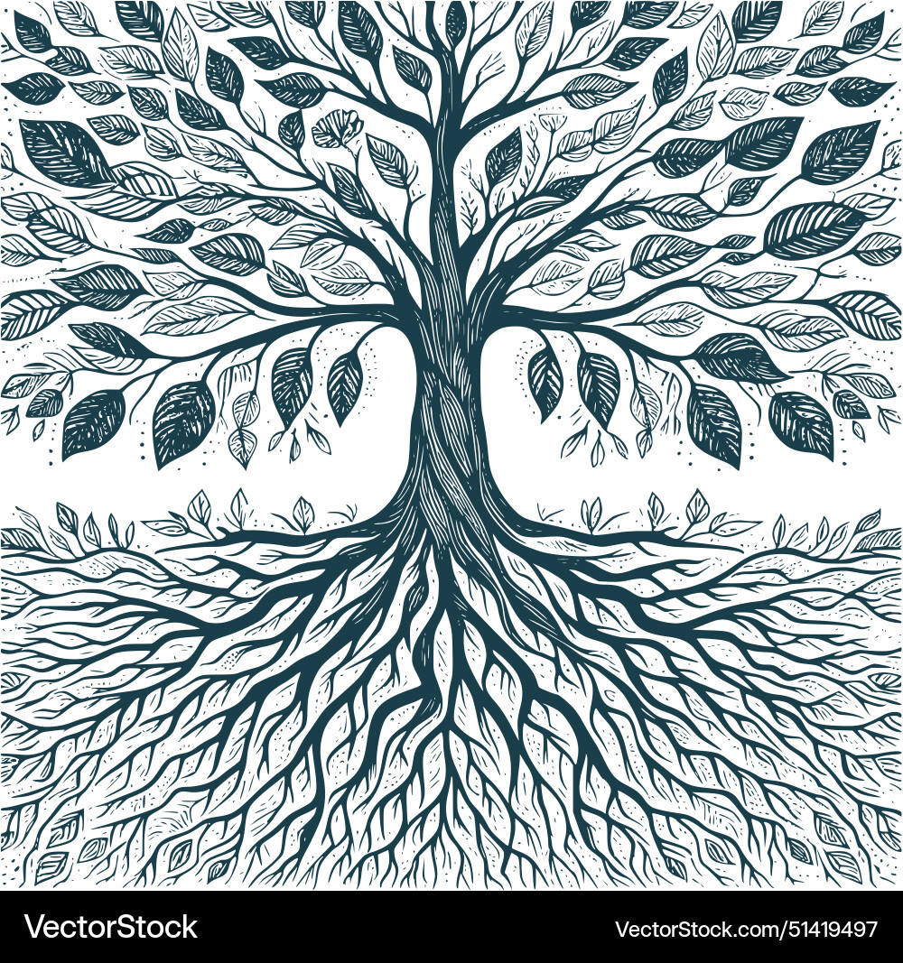 Lining many roots tree Royalty Free Vector Image