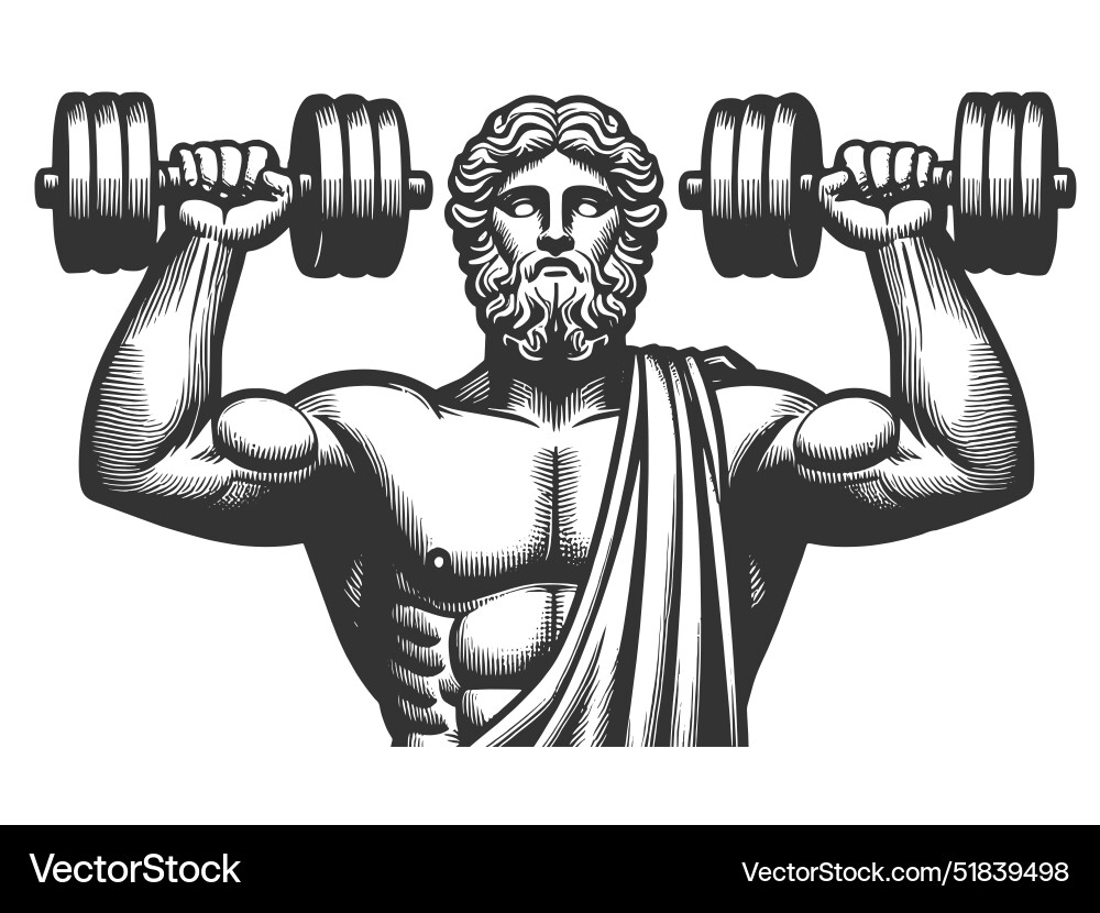 Ancient greek statue lifting dumbbells Royalty Free Vector