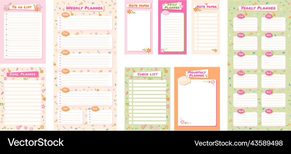 Floral Planner Templates - To Do Lists Royalty Free Vector