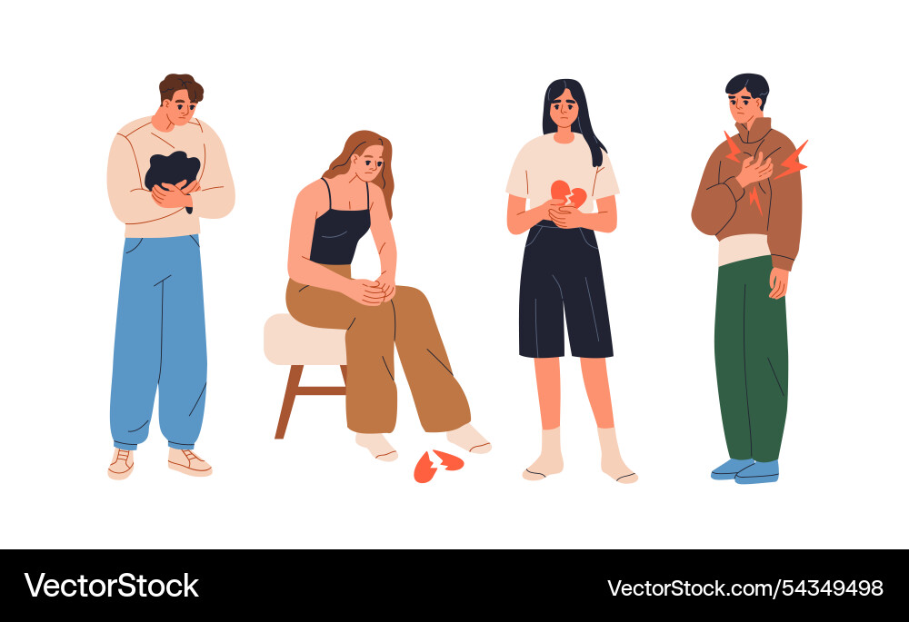 Heartbreak concept set sad people suffering from Vector Image