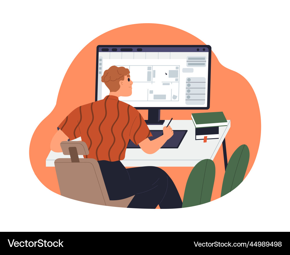 Interior Drafter Working on Computer Royalty Free Vector