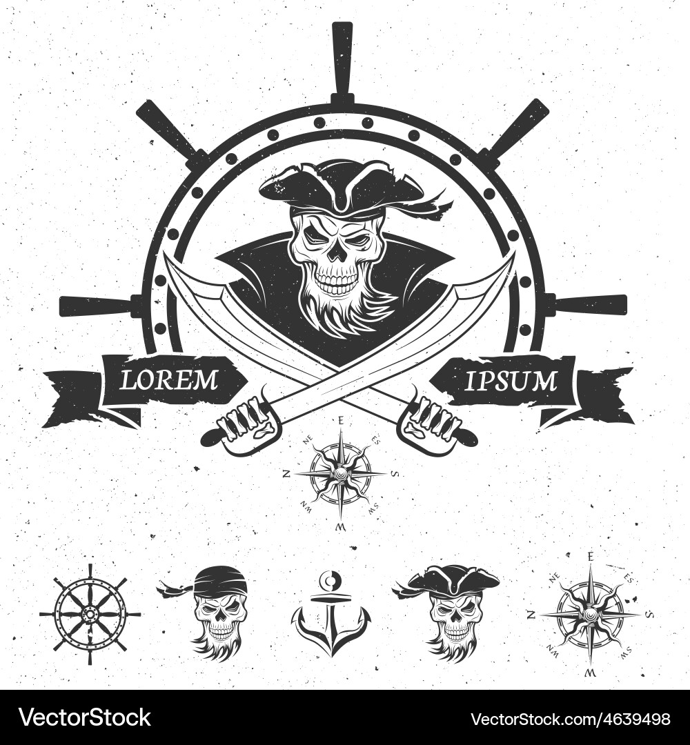 Pirate emblem and design elements Royalty Free Vector Image