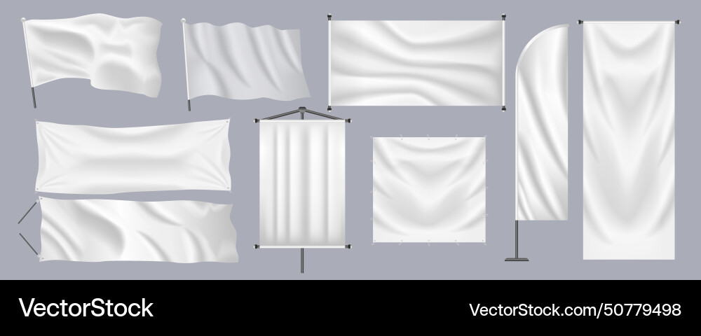Realistic textile banners mega set in flat graphic