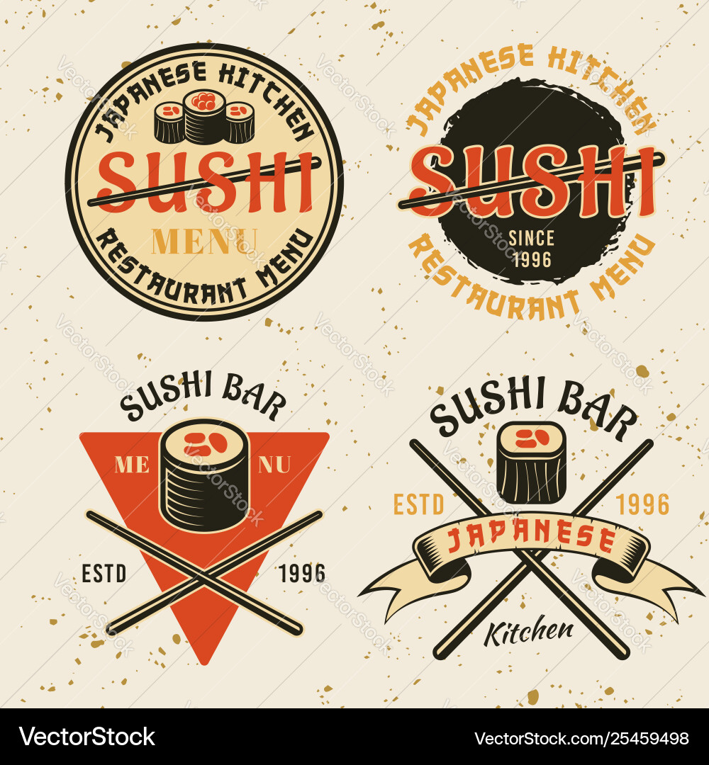 Sushi japanese kitchen emblems Royalty Free Vector Image