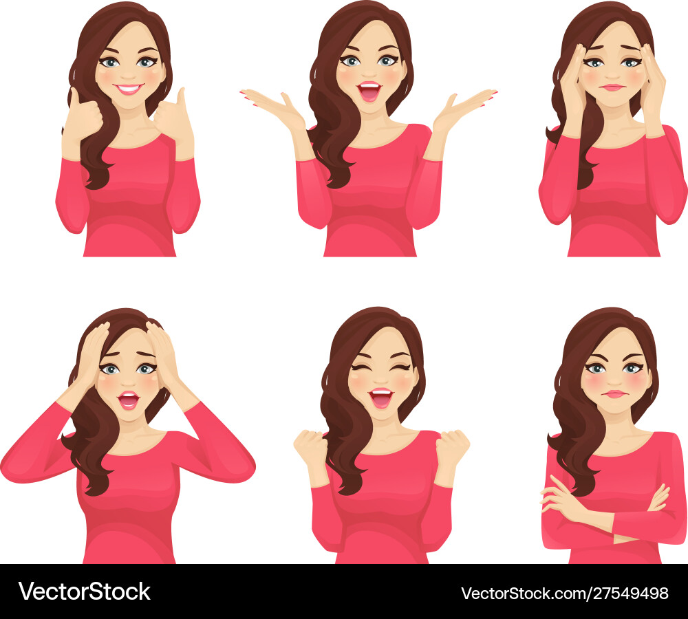 Woman expressions set Royalty Free Vector Image