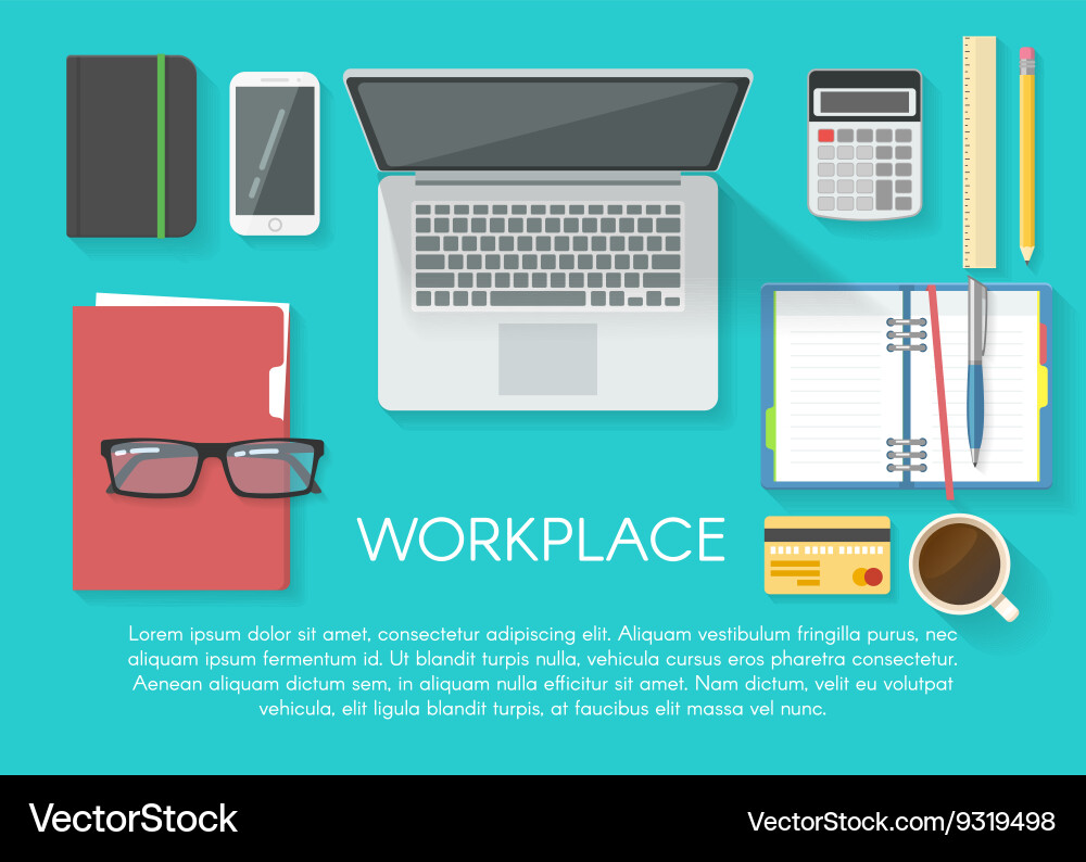Workspace flat poster Royalty Free Vector Image