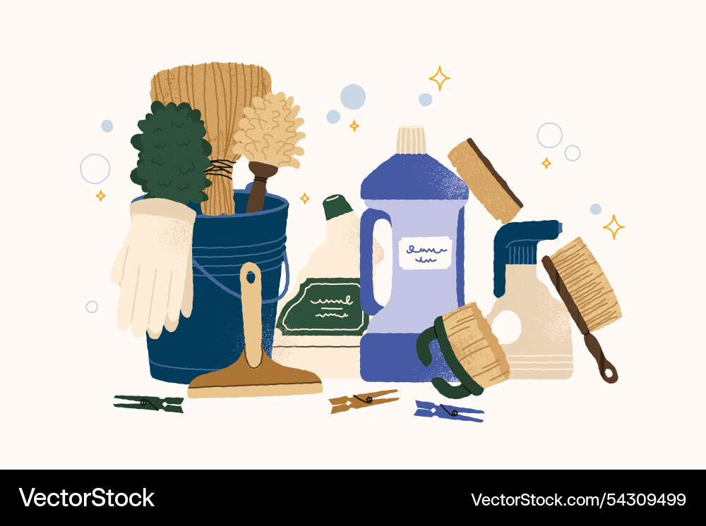 Cleaning equipment concept doodle home and office Vector Image