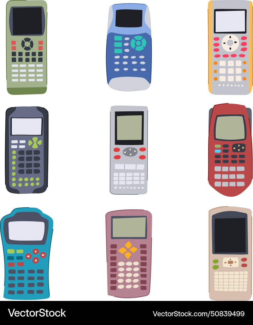 Graphing calculator set cartoon Royalty Free Vector Image