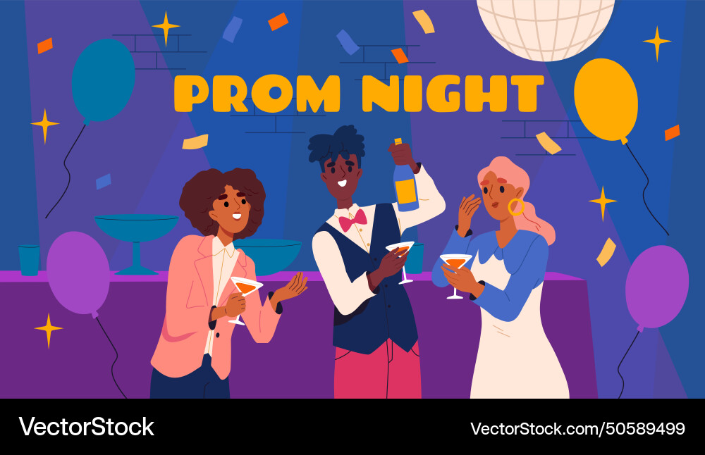 Prom night people at disco Royalty Free Vector Image