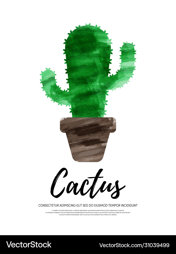 Watercolor cactus in a pot ceramic poster Vector Image