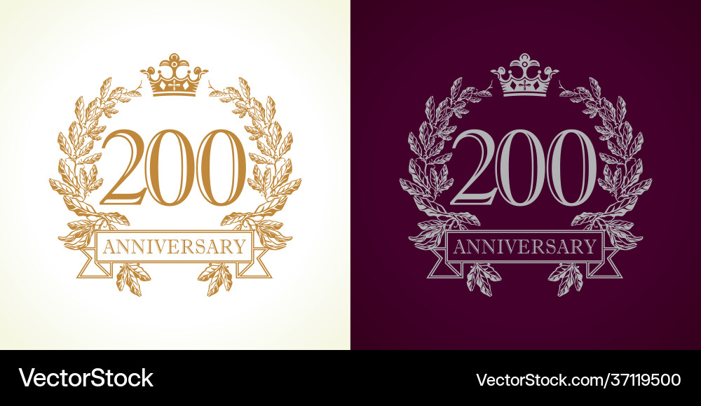200 anniversary luxury logo Royalty Free Vector Image