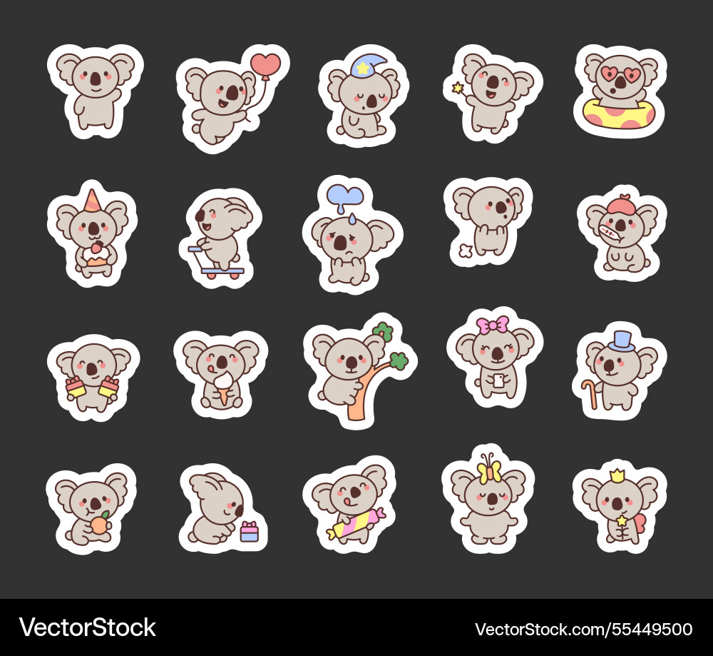 Adorable koala character set Royalty Free Vector Image
