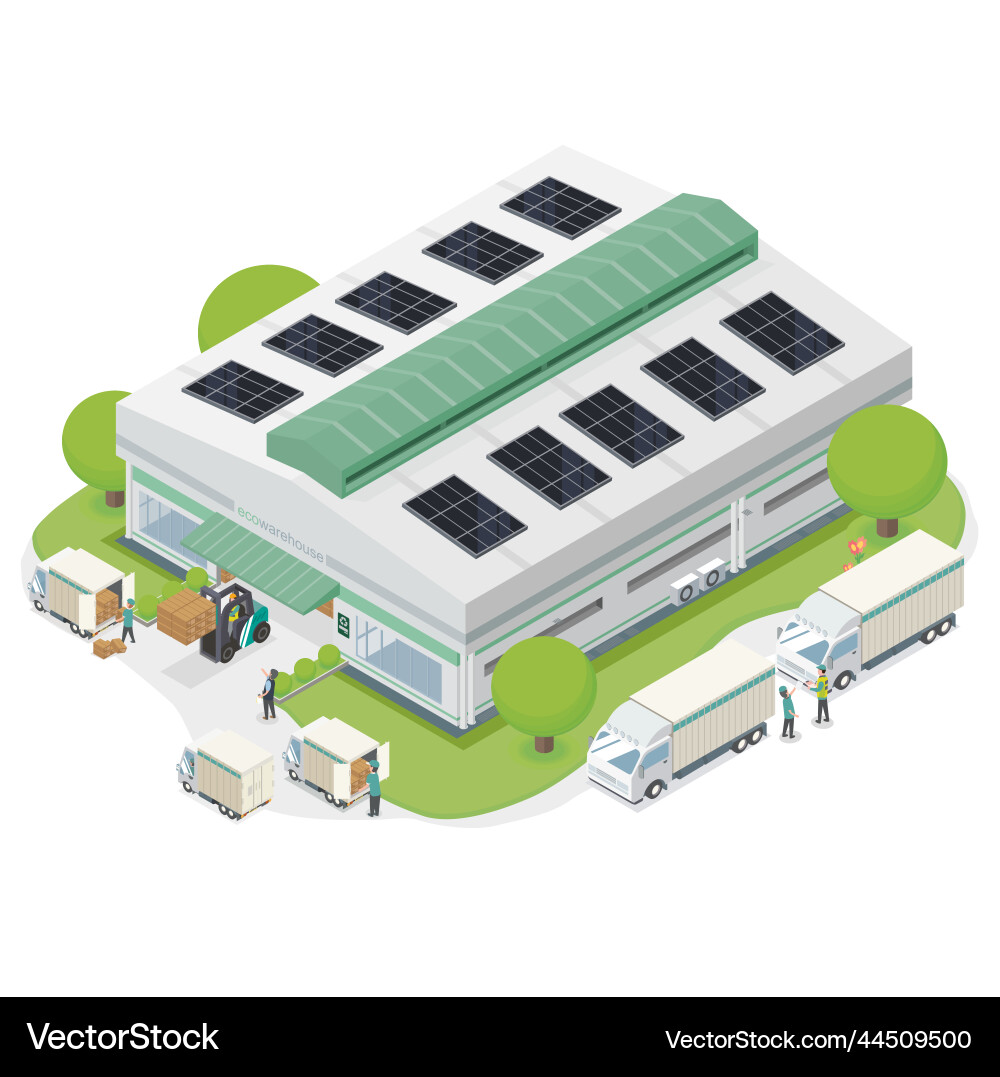Eco warehouse with solar cell Royalty Free Vector Image