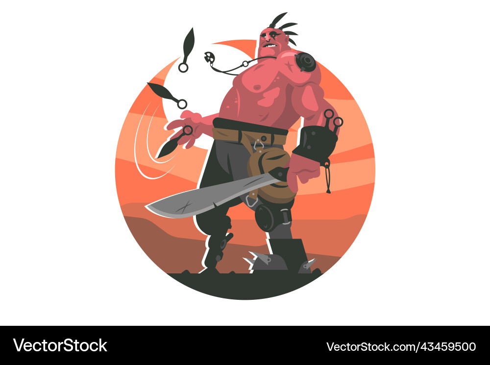 Terrible warrior with machete on battlefield Vector Image