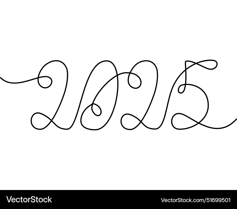 2025 hand lettering with continuous line new year Vector Image