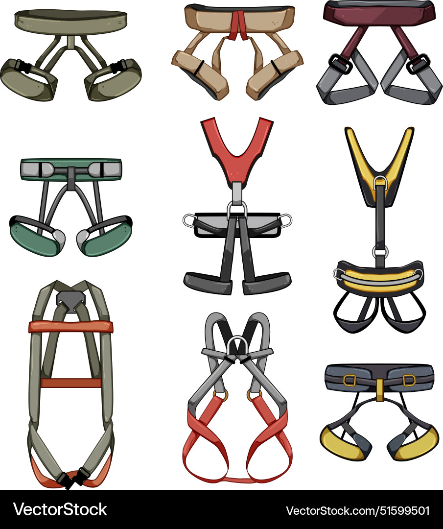 Climbing harnesses set cartoon Royalty Free Vector Image