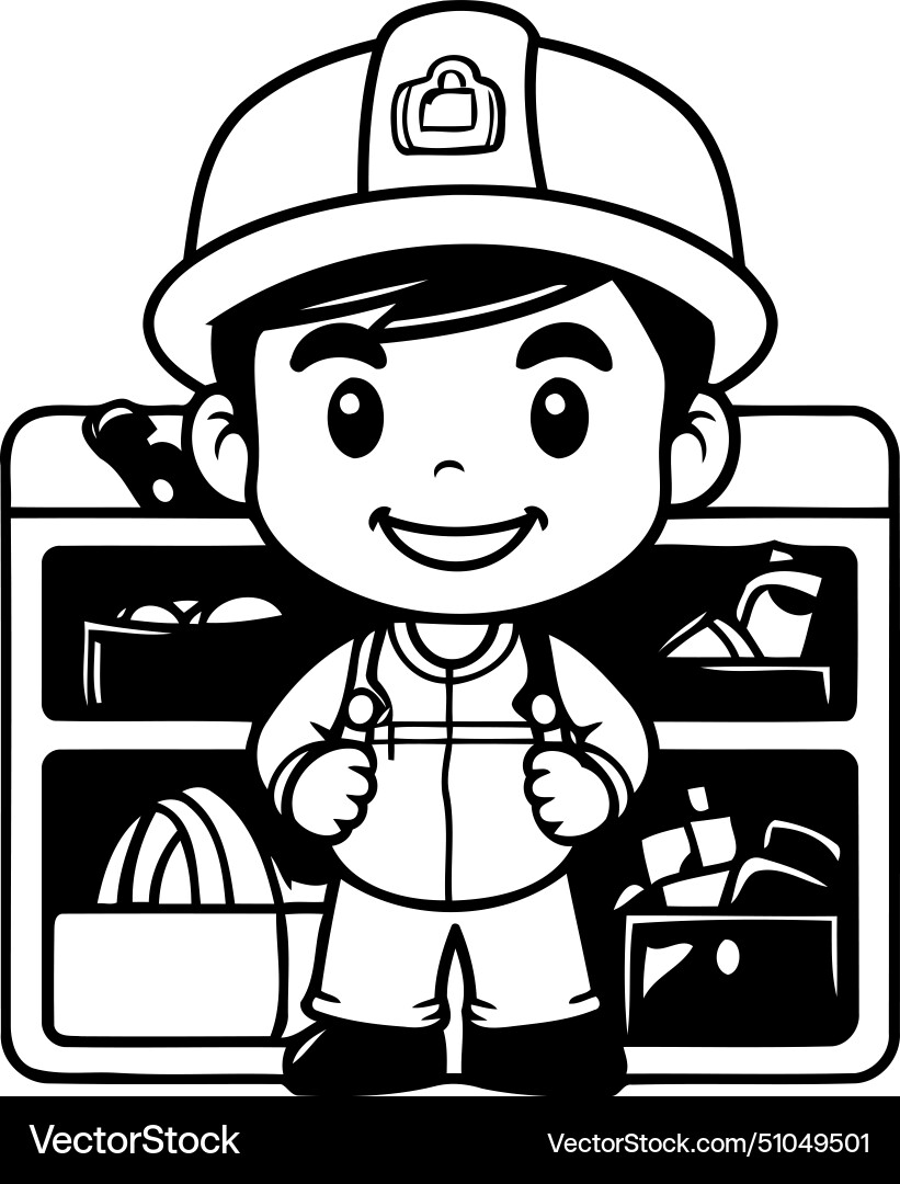 Worker with tool box cute cartoon character Vector Image
