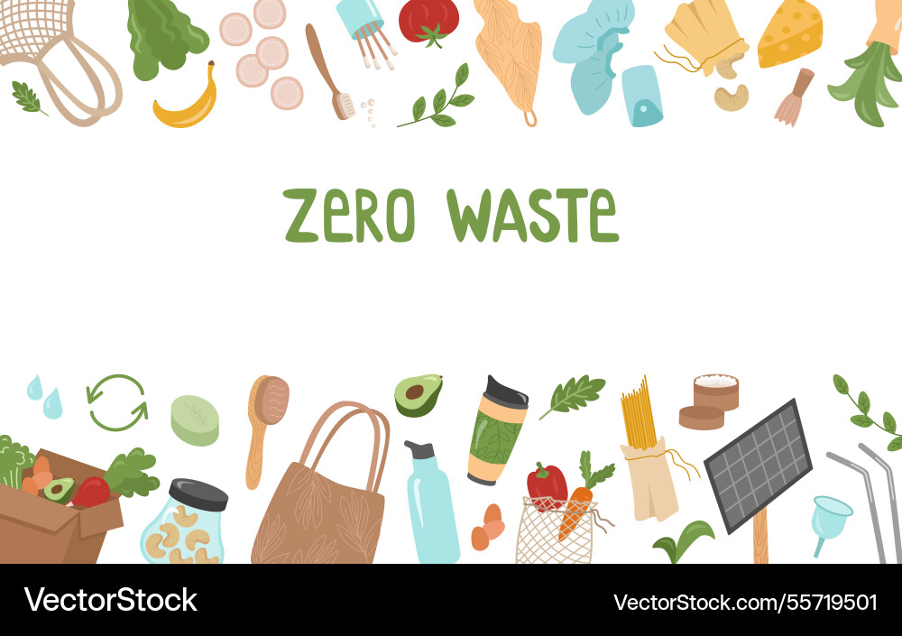 Zero waste banner poster with elements Royalty Free Vector