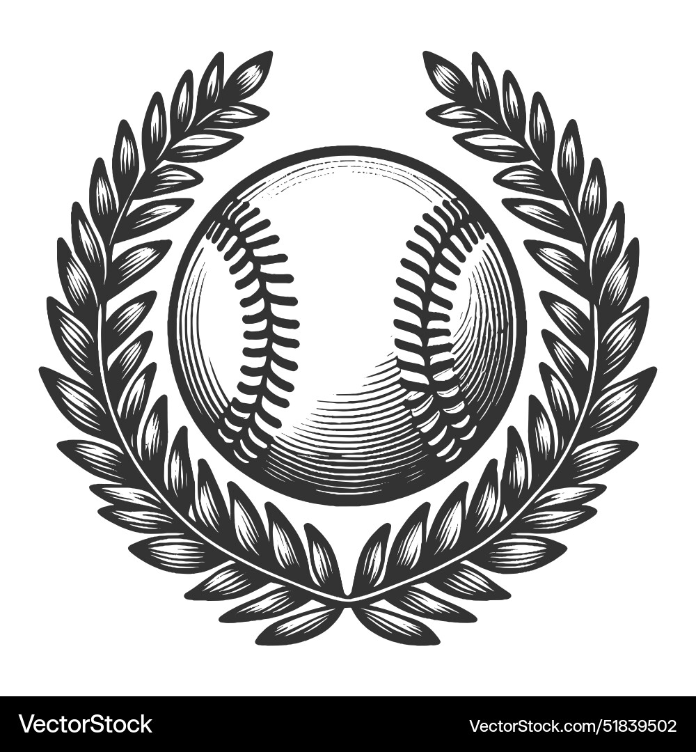Baseball emblem with laurel wreath Royalty Free Vector Image