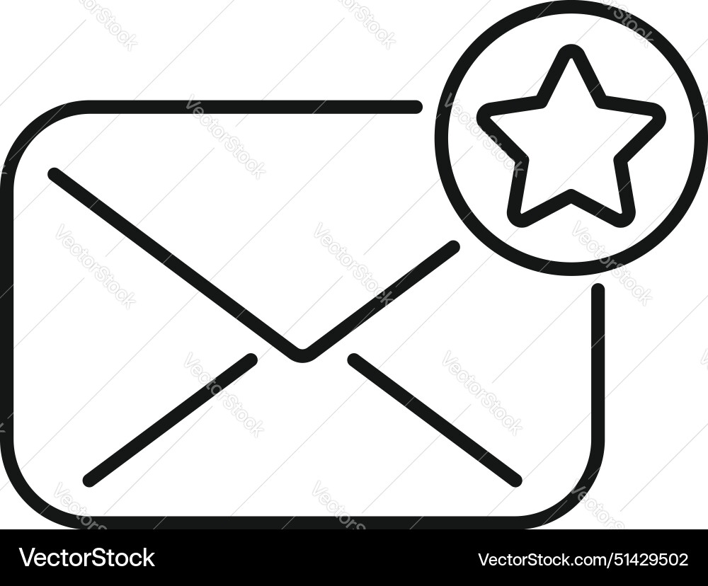 Black line art of an envelope with a star Vector Image