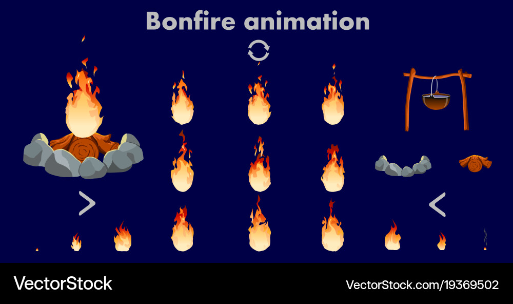 Bonfire animation sprites flame Royalty Free Vector Image