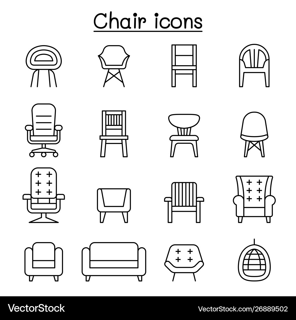Chair and sofa front view icon set in thin Vector Image