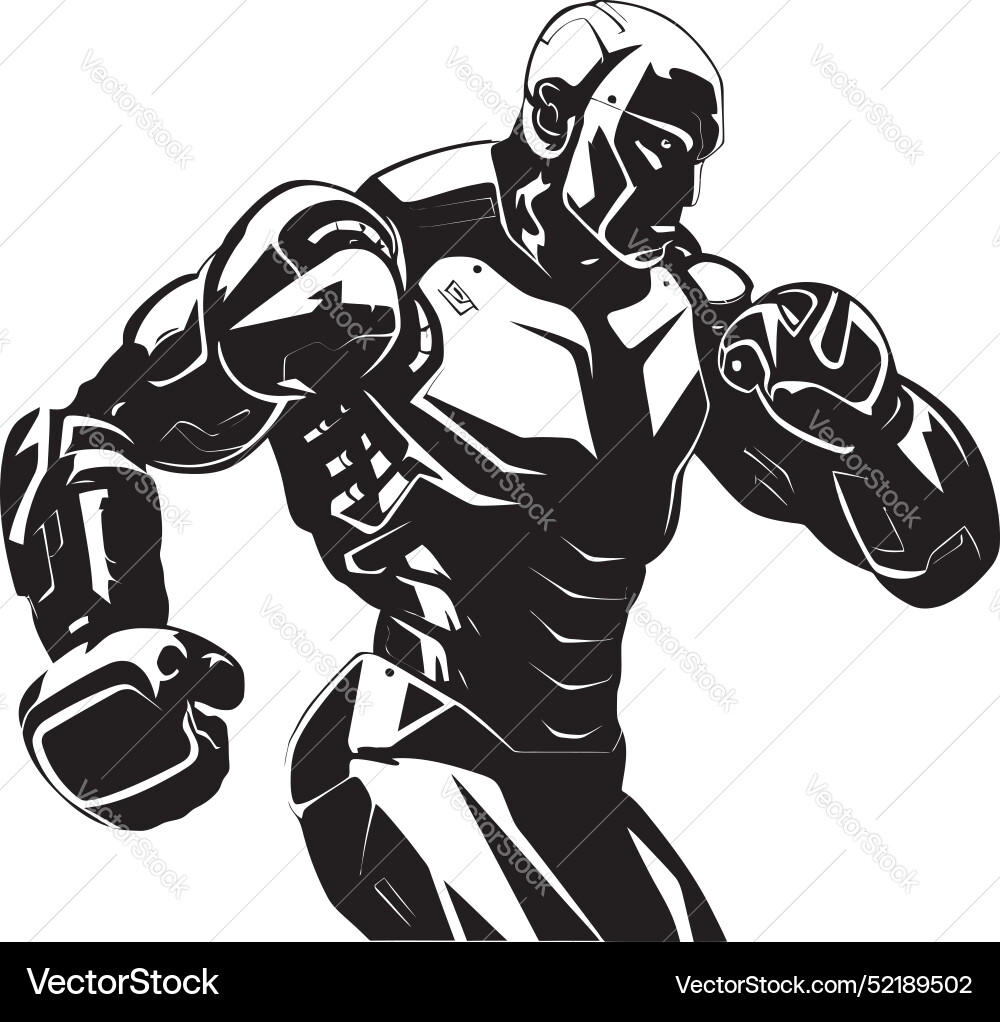 Circuit champion robot boxer black logo design Vector Image