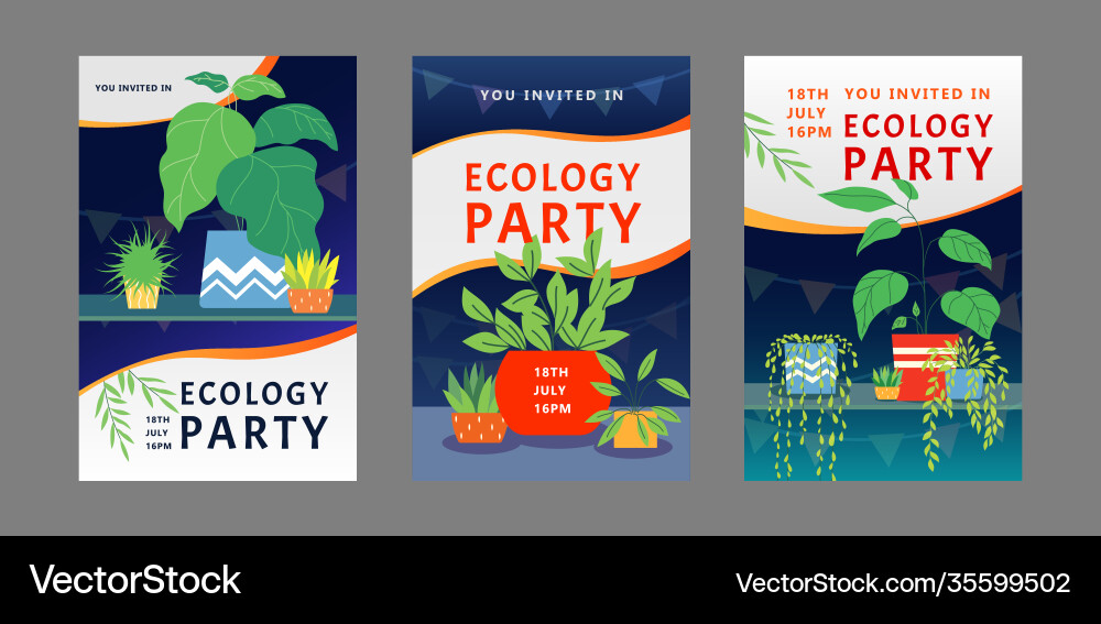 Ecology party invitation cards design set Vector Image