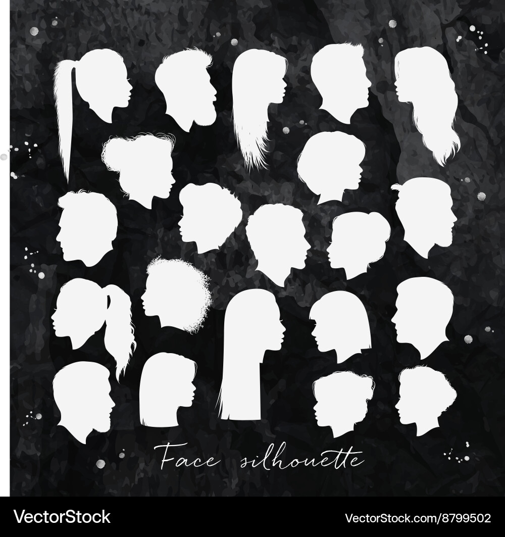 Face silhouettes chalk Royalty Free Vector Image