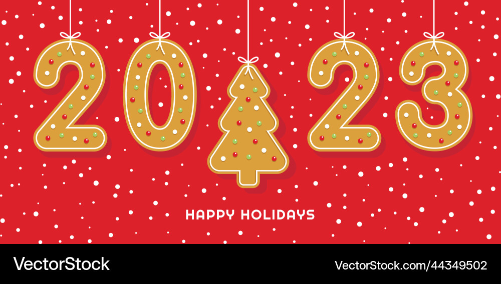 Happy holidays text new year 2023 Royalty Free Vector Image