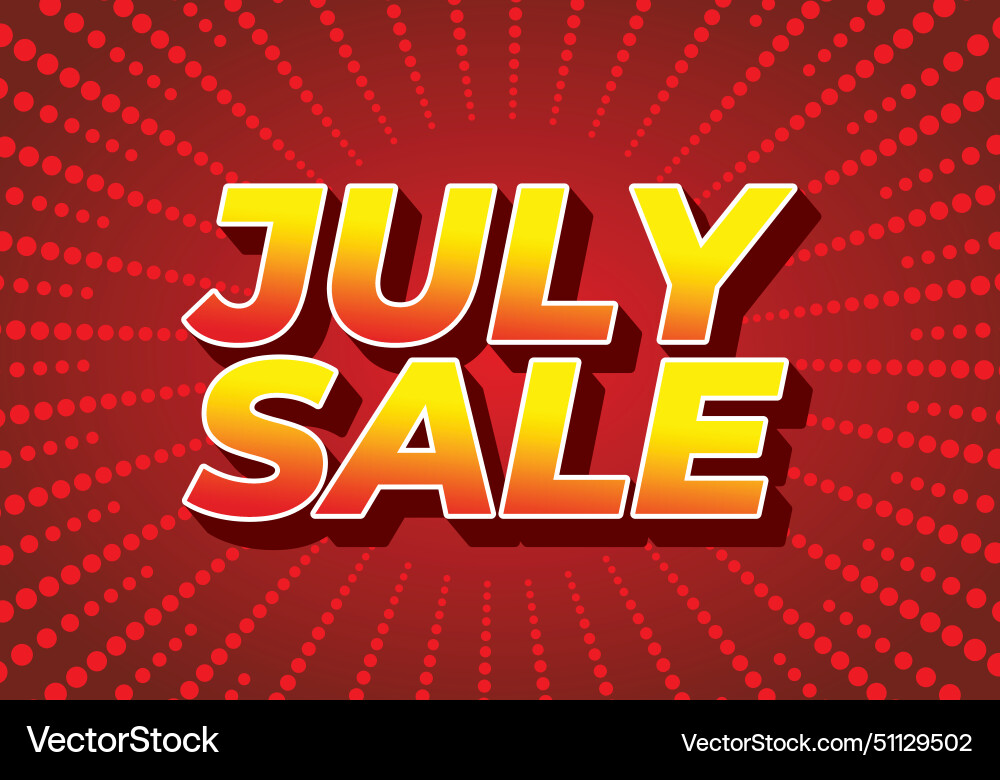 July sale text effect in 3 dimension style Vector Image