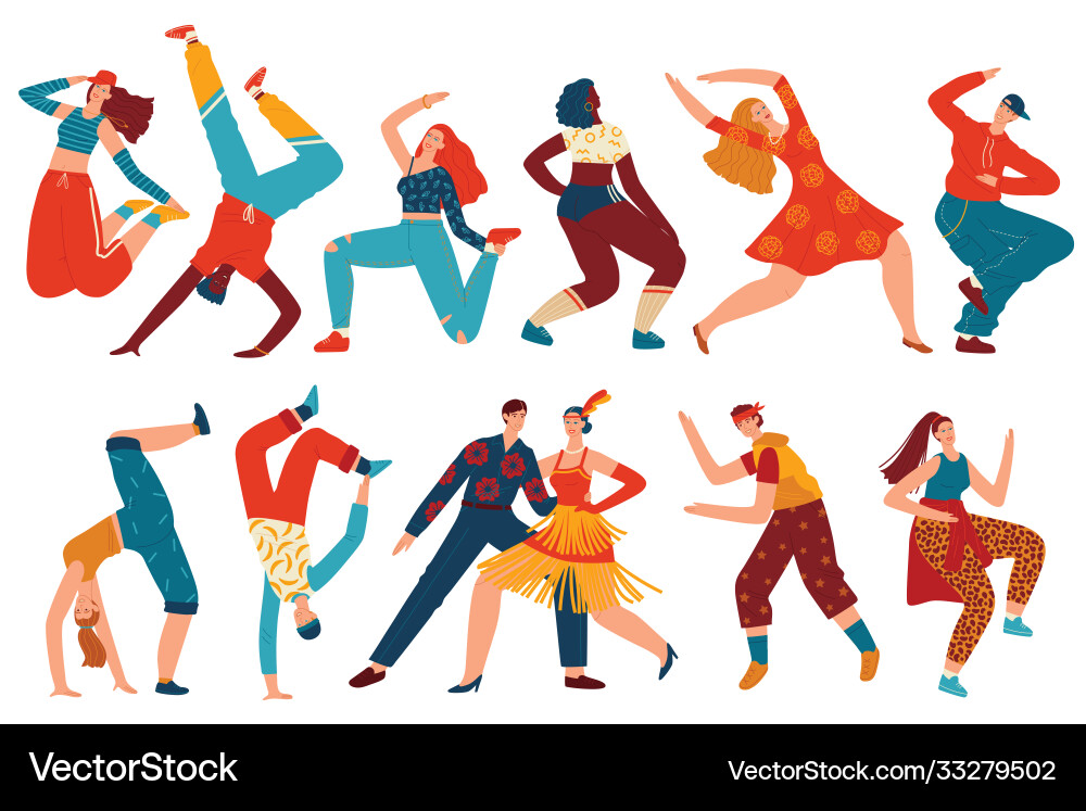 People dance set cartoon flat Royalty Free Vector Image