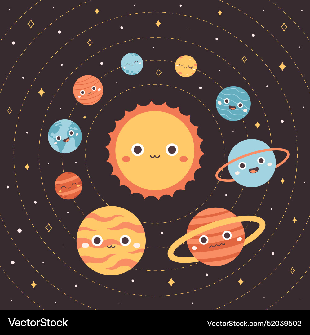 Solar system space cartoon planet characters Vector Image