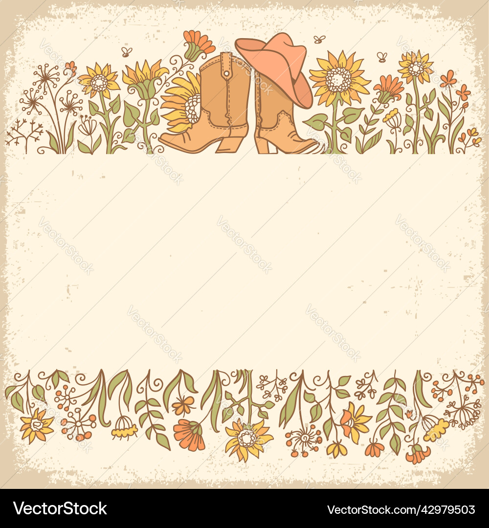 Cowboy boots and hat country frame Royalty Free Vector Image