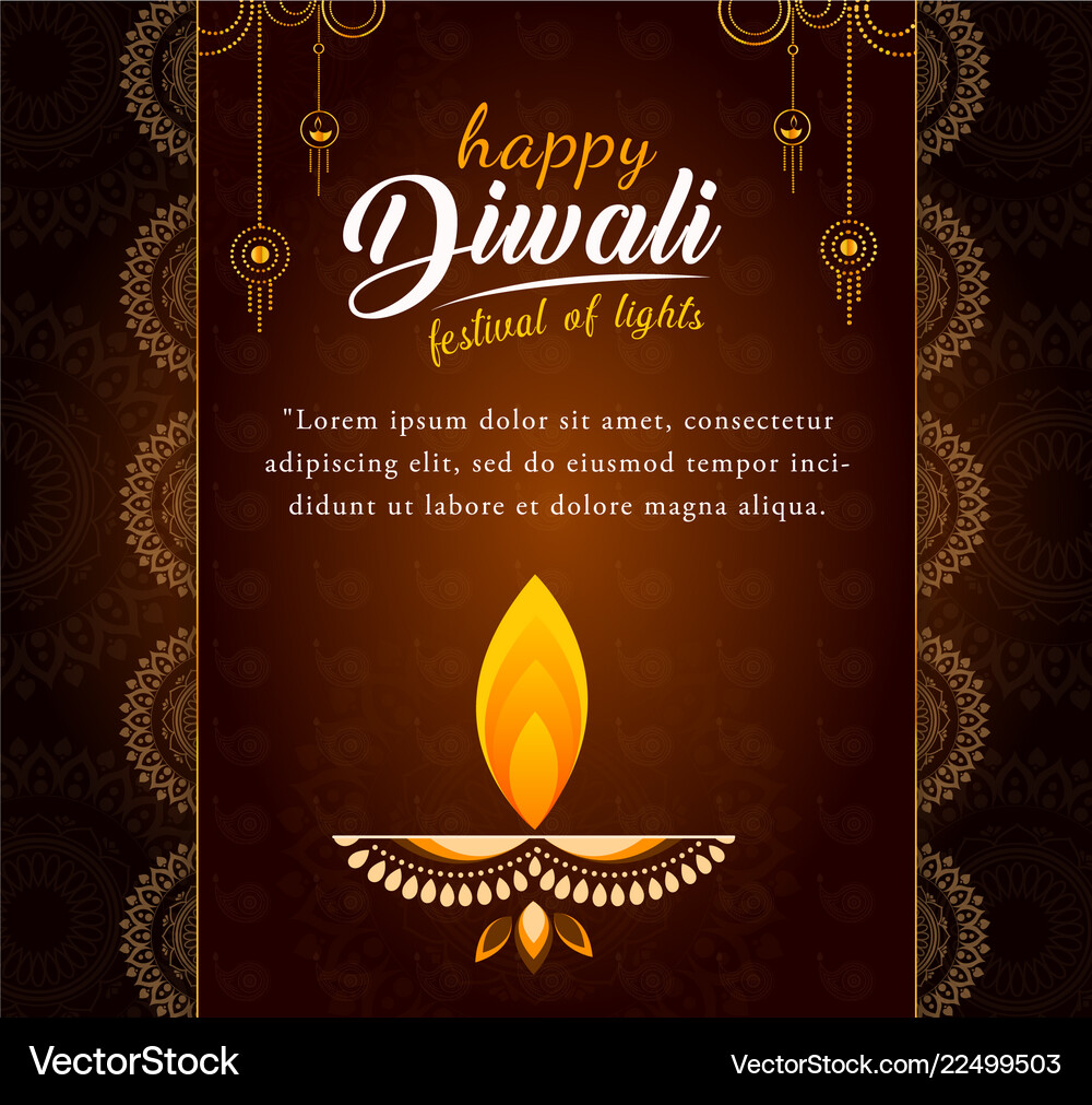 Diwali Floral Card - Festive Diya Pattern Vector Image