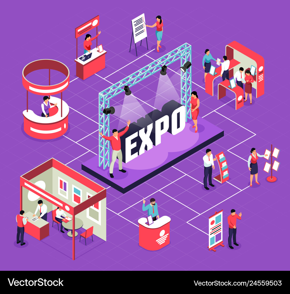 Isometric exhibition flowchart composition Vector Image