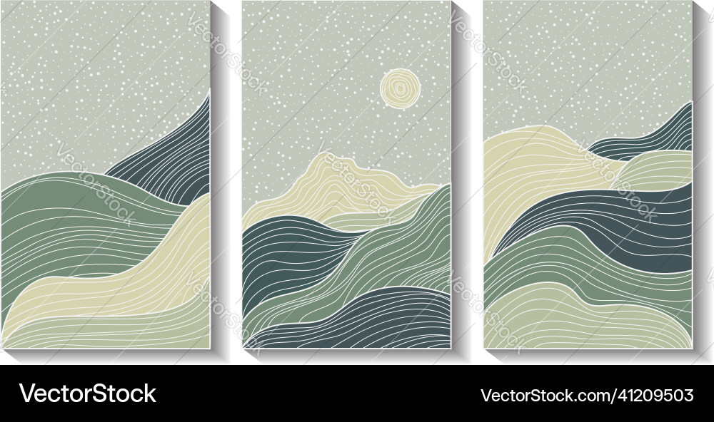 Japanese wave line art landscape background Vector Image