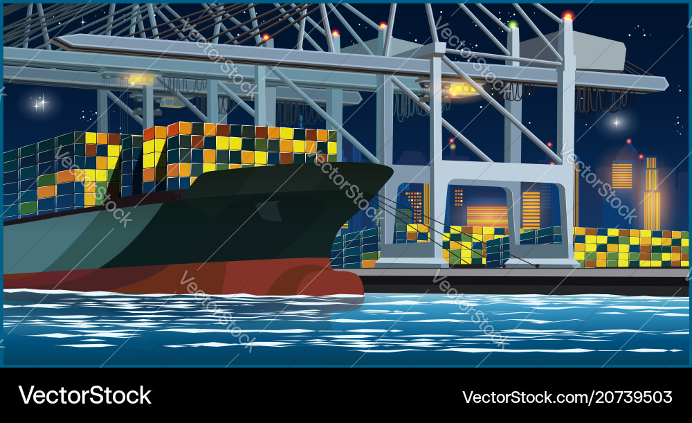 Loading containers in the port at night Royalty Free Vector