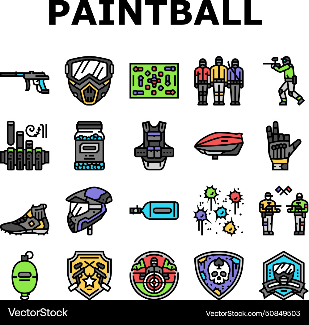 Paintball game player team icons set Royalty Free Vector