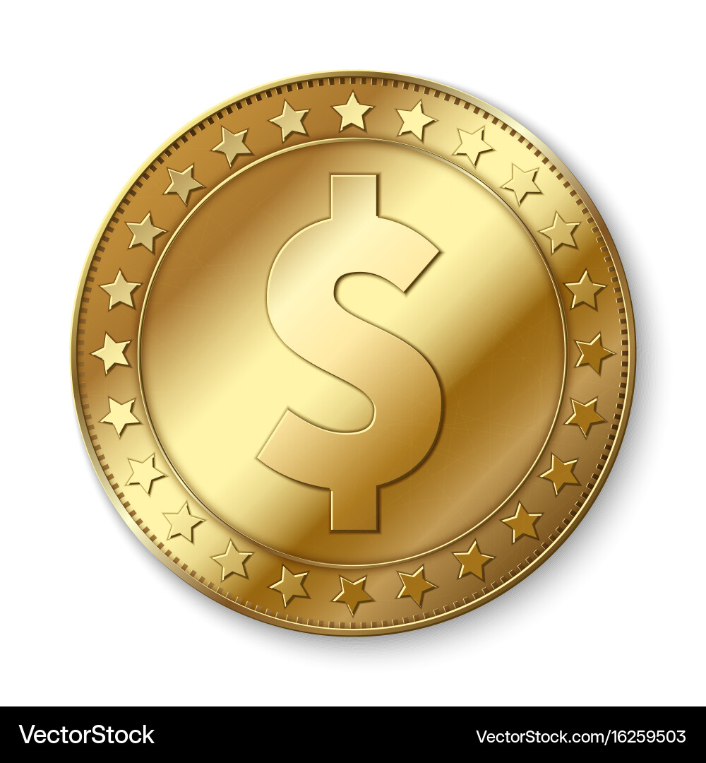 Realistic 3D Gold Dollar Coin Royalty Free Vector Image