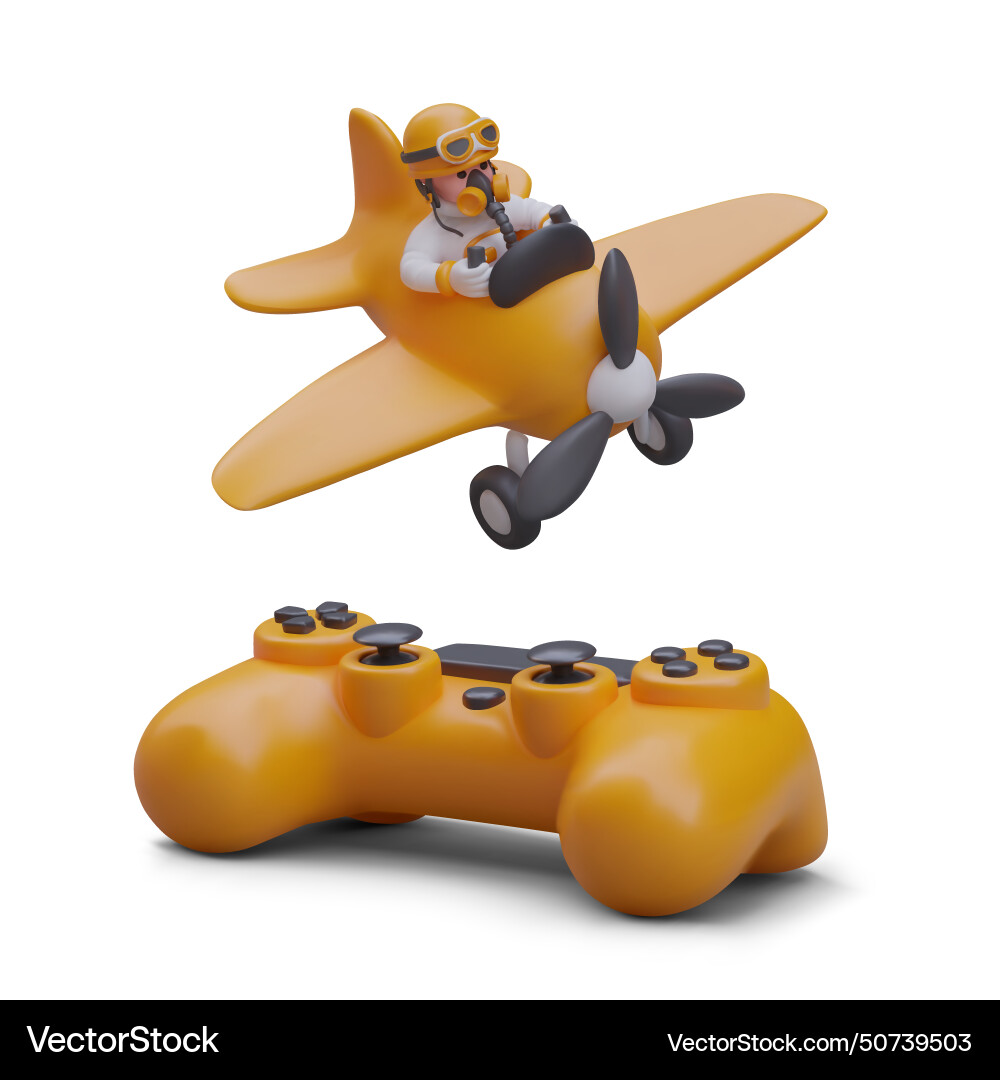 Yellow plane with pilot gamepad 3d concept Vector Image