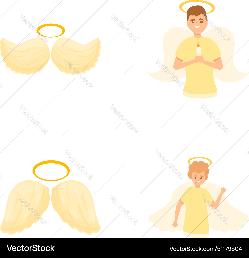 Angel character icons set cartoon young Royalty Free Vector