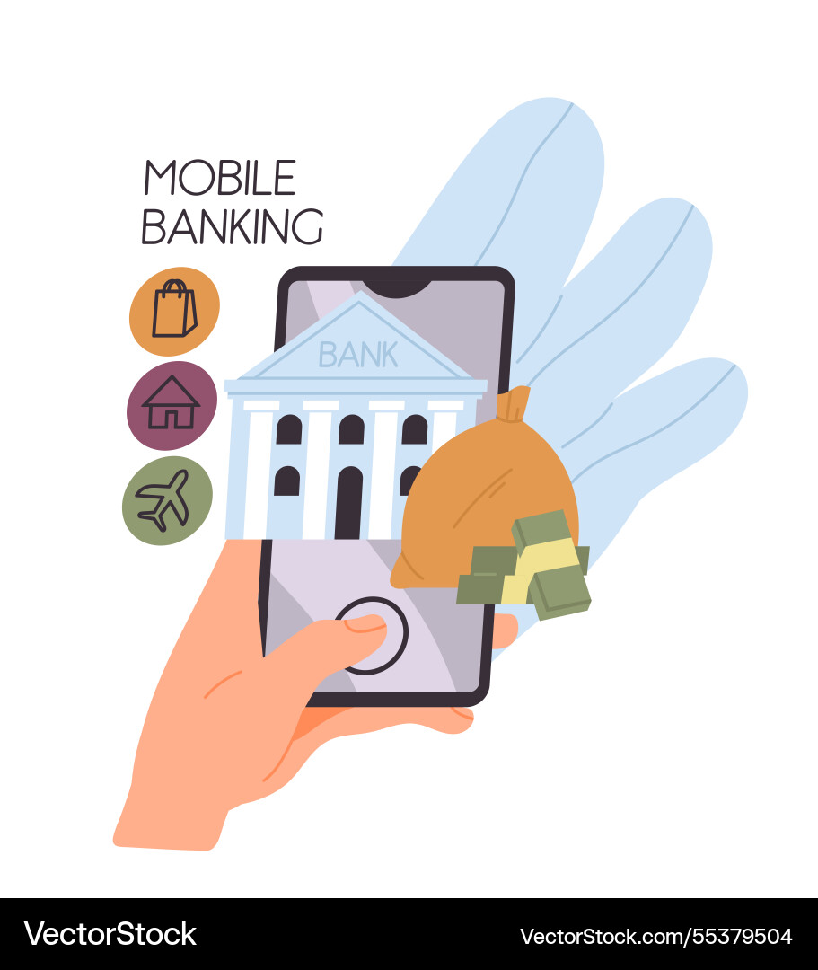 Mobile banking service character holds smartphone Vector Image
