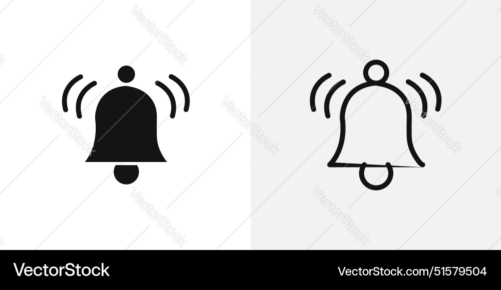 Ringing bell icon with sound waves in black Vector Image